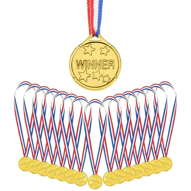 25 Pieces Gold Plastic Winner Medals Kids Children's Party Award Medals ...