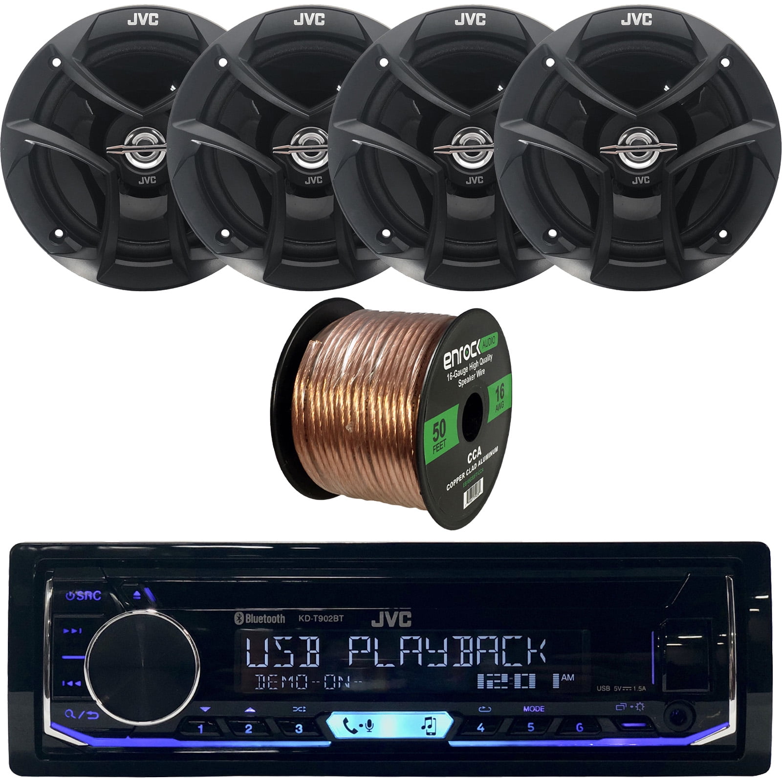 JVC Single DIN Bluetooth USB AUX AM/FM Radio Stereo CD Player Car Audio ...