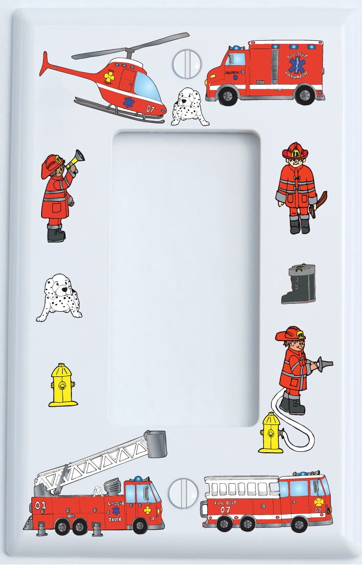 Fire Trucks Light Switch Plate and Outlet Covers Fire Engines Firetruck ...