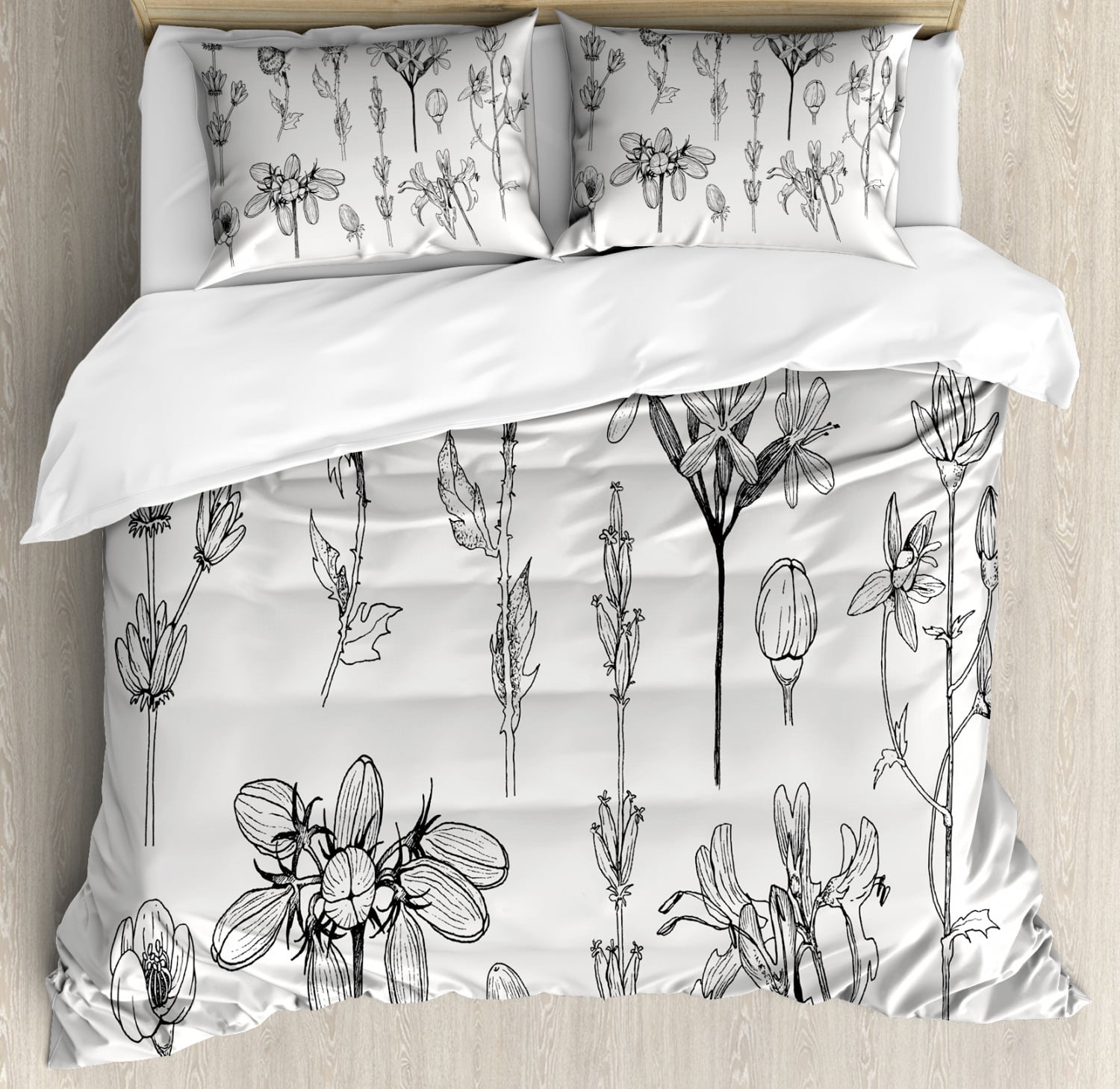 Sketch Duvet Cover Set Queen Size, Randomly Scattered Various ...