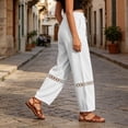 CFLVAEK Linen Pants for Women with Pockets Lace Patchwork Wide Leg Pant ...