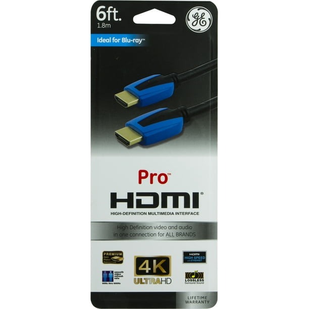 GE HDMI Cable, 6Ft Pro Series Blue Ray Blue & Black Head - Walmart.com
