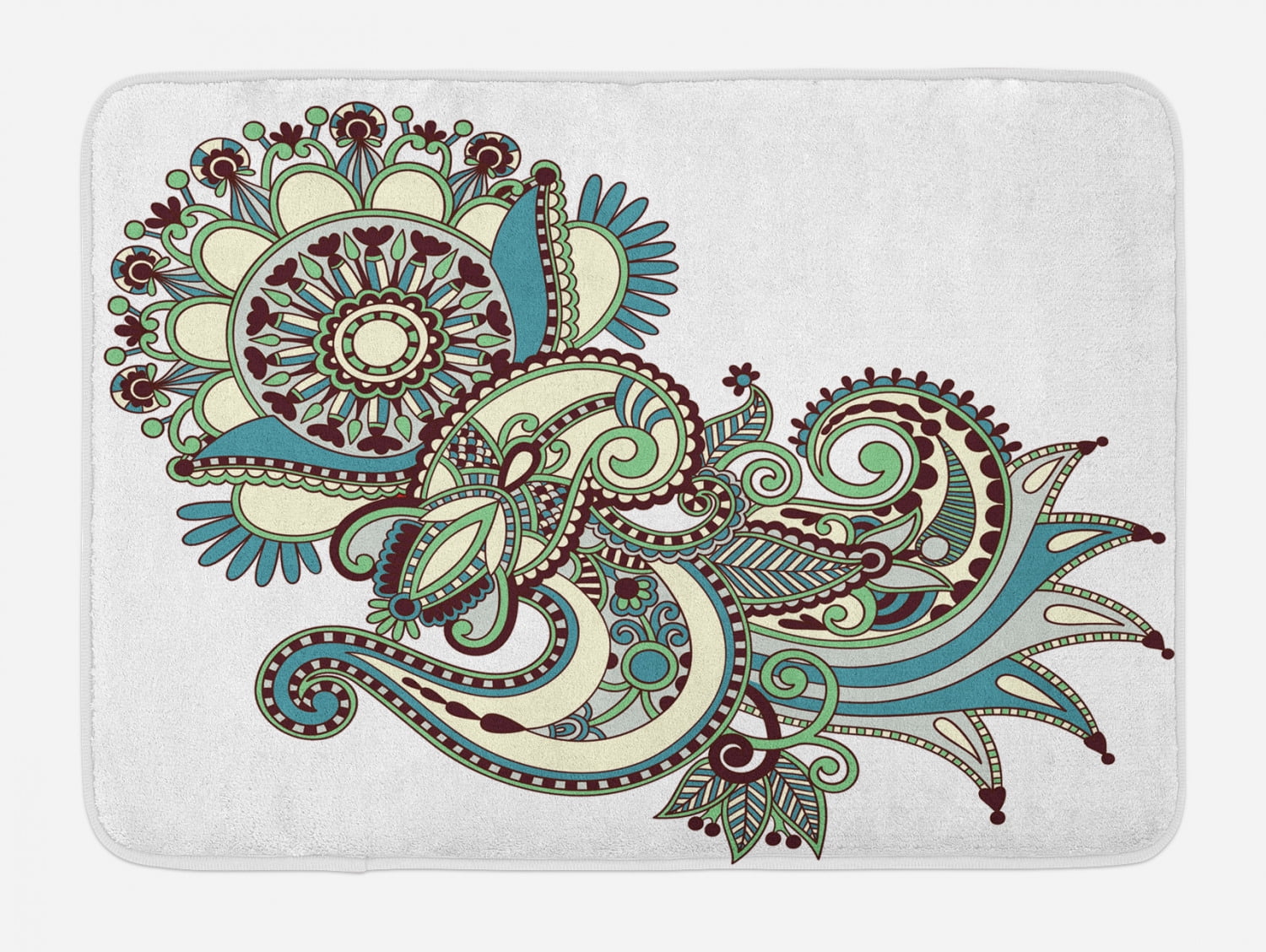 Henna Bath Mat, Hand Drawn Traditional Flower Arrangement Ornate Design ...