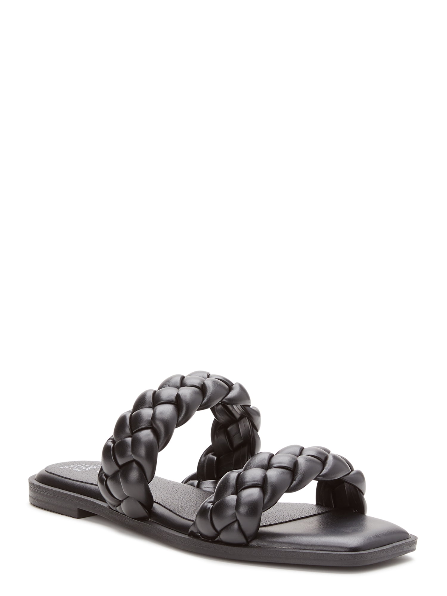 Time and Tru Women's Braided Two Band Sandals – Wide Width Available ...