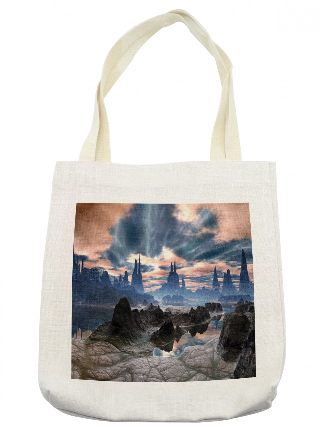 Fantasy Tote Bag, Stormy Apocalypse Sky with Clouds over Rock Towers on ...