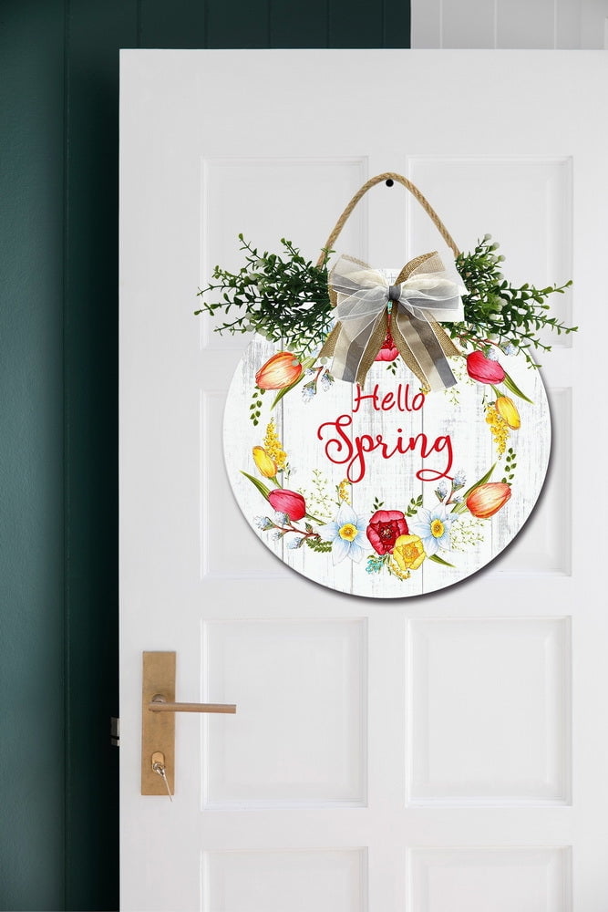 Eveokoki Front Door Porch Decorations Hello Spring Door Hanging Sign 11 ...