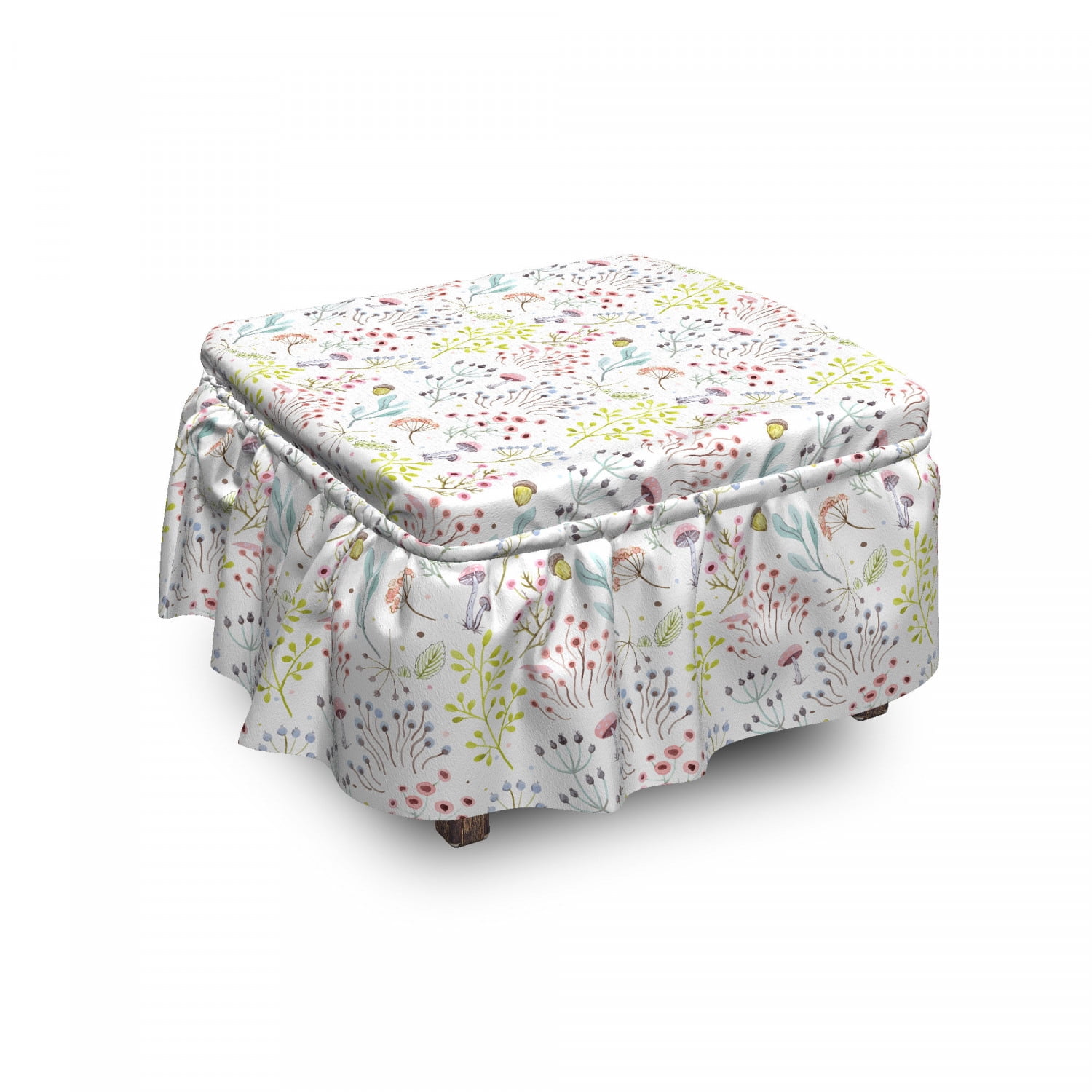 Colorful Ottoman Cover, Pastel Toned Mushrooms, 2 Piece Slipcover Set ...