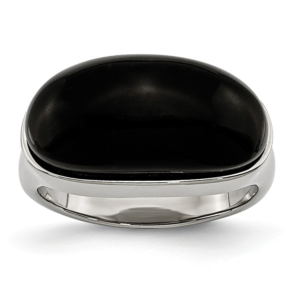 Stainless Steel Polished Black Glass Ring Size 9 Jewelry Gifts for ...
