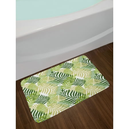 Leaf Bath Mat, Tropic Exotic Palm Tree Leaves Natural Botanical Spring ...