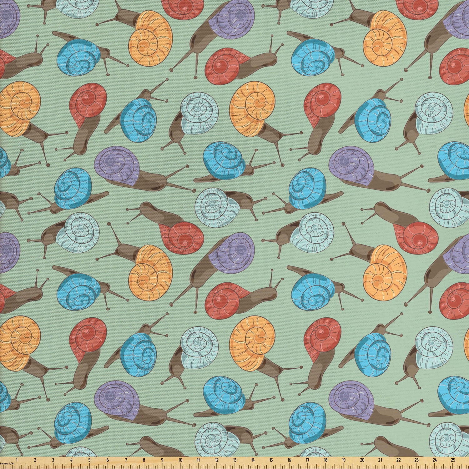 Animal Fabric by the Yard, Hand Drawn Snails and Mollusks with Colorful ...