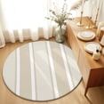 Beige White Stripes Round Living Room Rugs 3.3 ft, Lines Modern ...