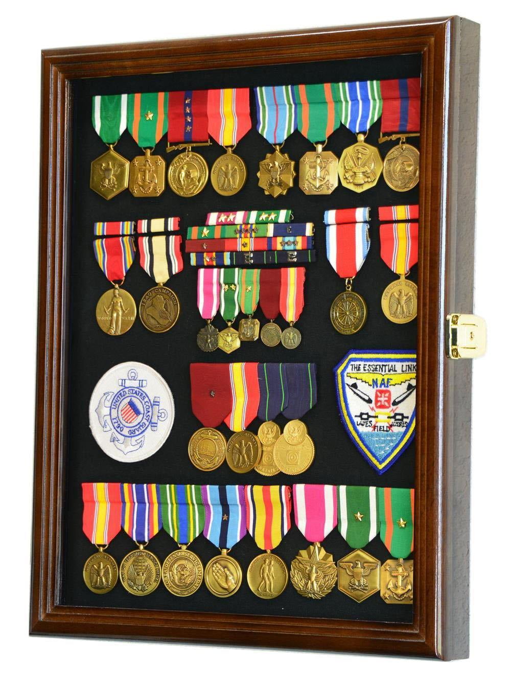 Military Medals Pins Patches Insignia Ribbons Flag Display Case