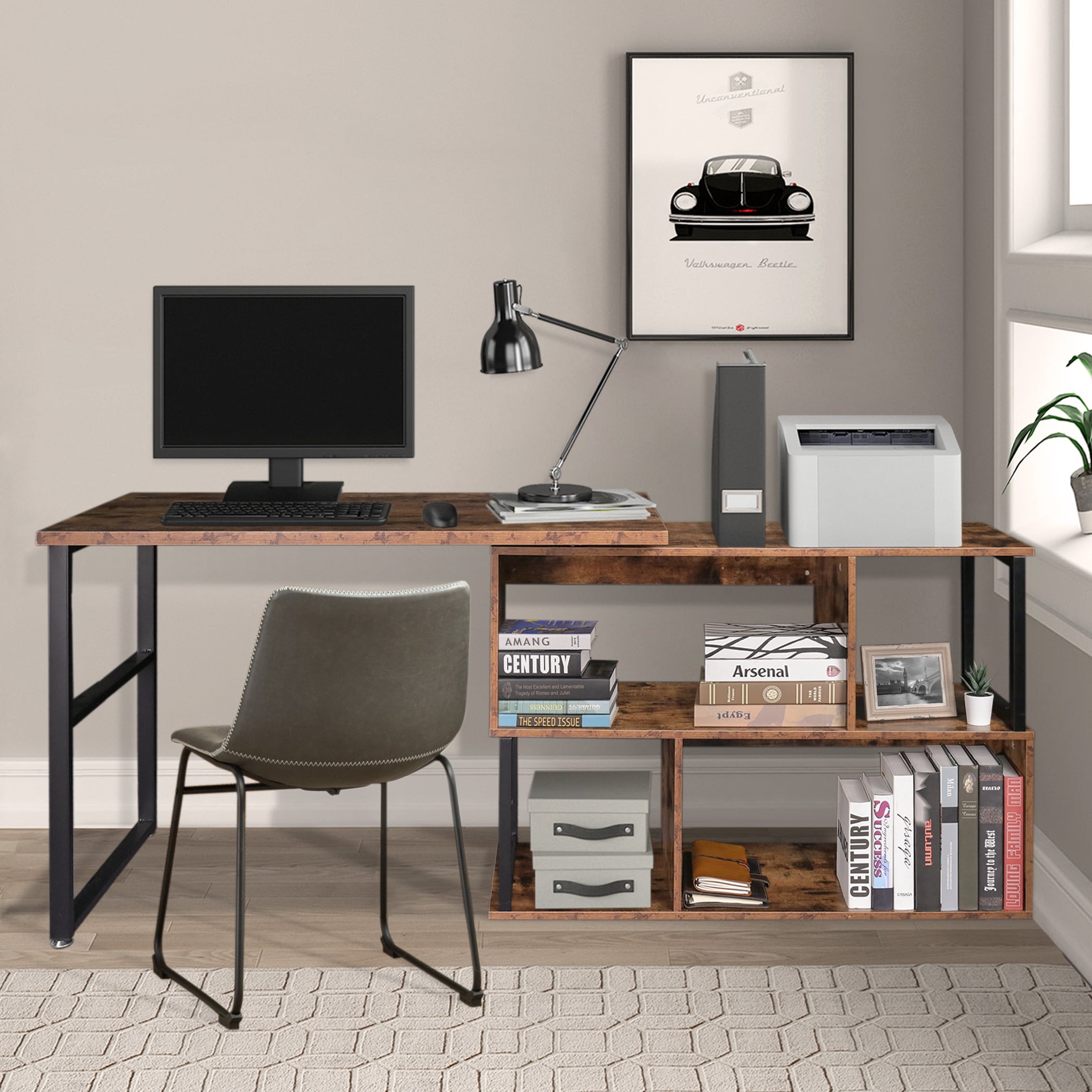 Buy Tektalk L-Shaped Rotatable Corner Table Swivel Desk with Storage ...