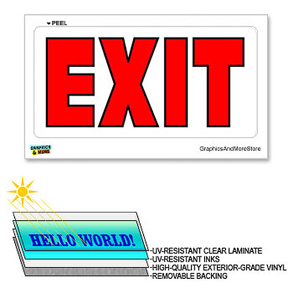 Exit Red White - 12 in x 6 in - Laminated Sign Window Business Sticker ...