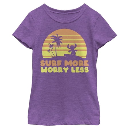 Disney Lilo & Stitch Stitch SURF More Worry Less Girl's Heather Crew ...
