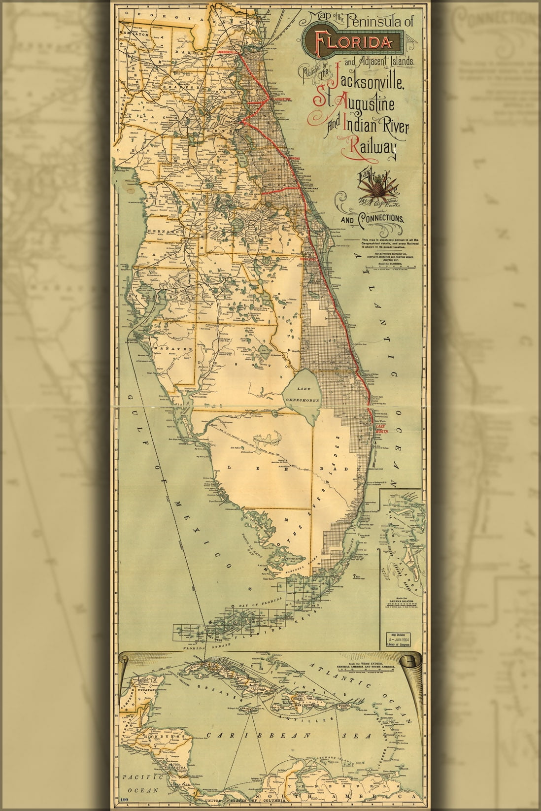 24"x36" Gallery Poster, Map of the peninsula of Florida 1893 - Walmart.com