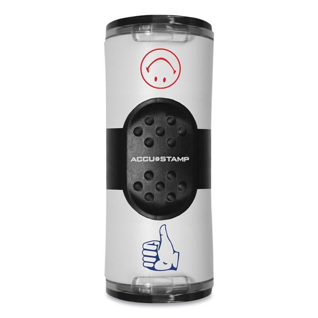 Accustamp Dual Message Pre-Inked Round Stamp Smiley Face/Thumbs-Up Red ...