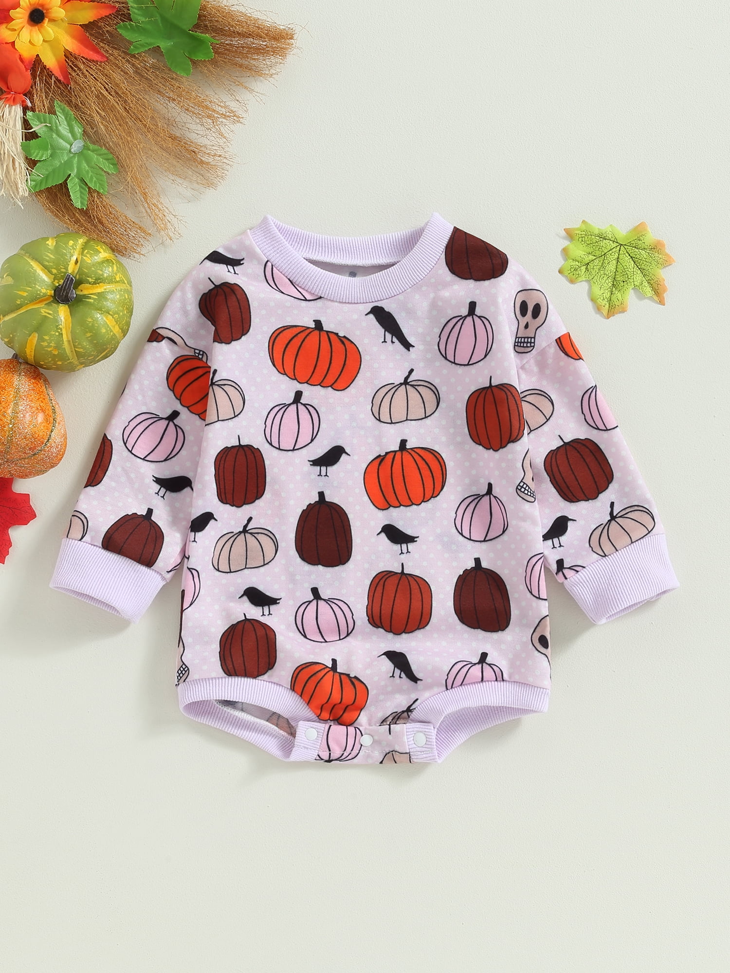 Lamuusaa Baby Halloween Romper Long Sleeve Cartoon Pumpkin Print Bodysuit Newborn Clothes ...