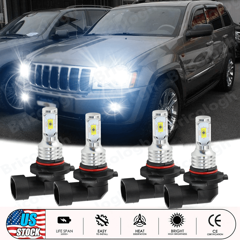For Jeep Grand Cherokee 1999-2004 - 4PC LED Headlight Bulbs High & Low ...