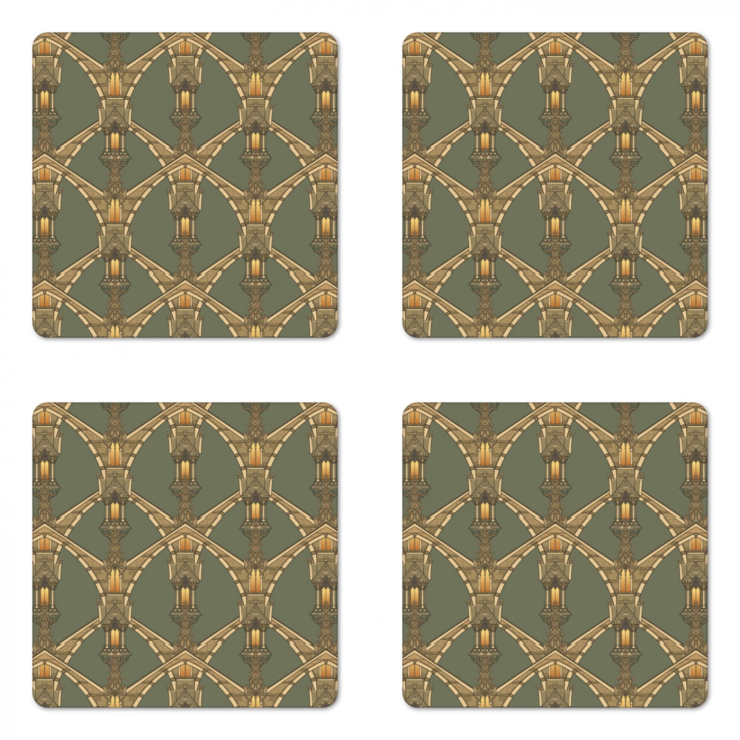 Antique Coaster Set of 4, Ancient Architectural Structure Pattern ...