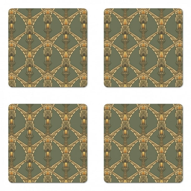 Antique Coaster Set of 4, Ancient Architectural Structure Pattern ...