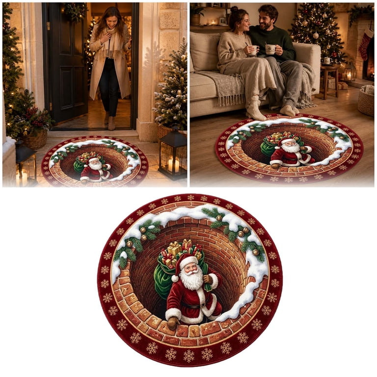Christmas 3D Optical Illusion Round Rug, Quilted Trick Eye Floor Mat ...