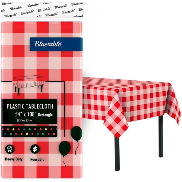 Plastic Red And White Checkered Tablecloth