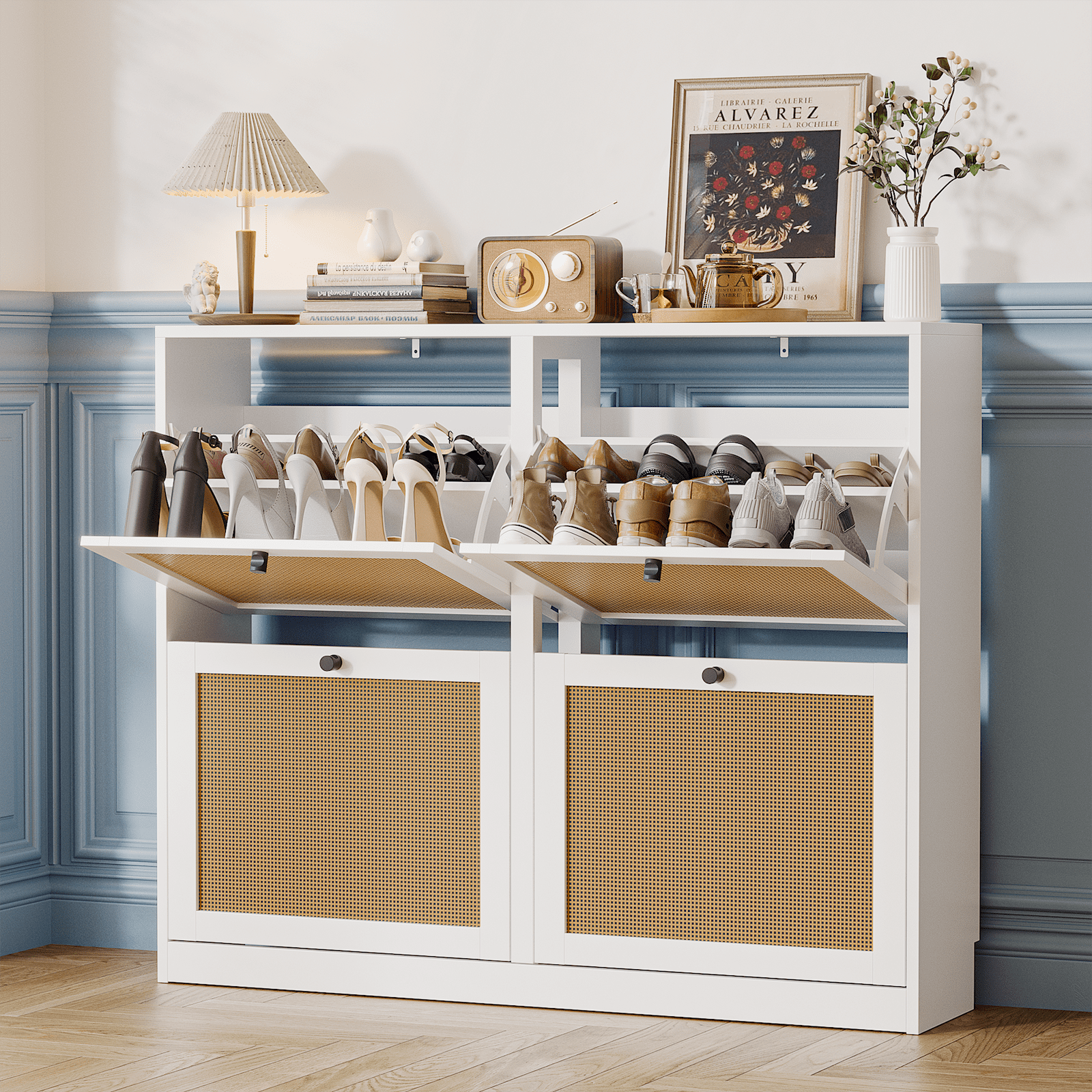 Click here for Eumyviv Rattan Shoe Storage Cabinet With 4 Flip Dr... prices