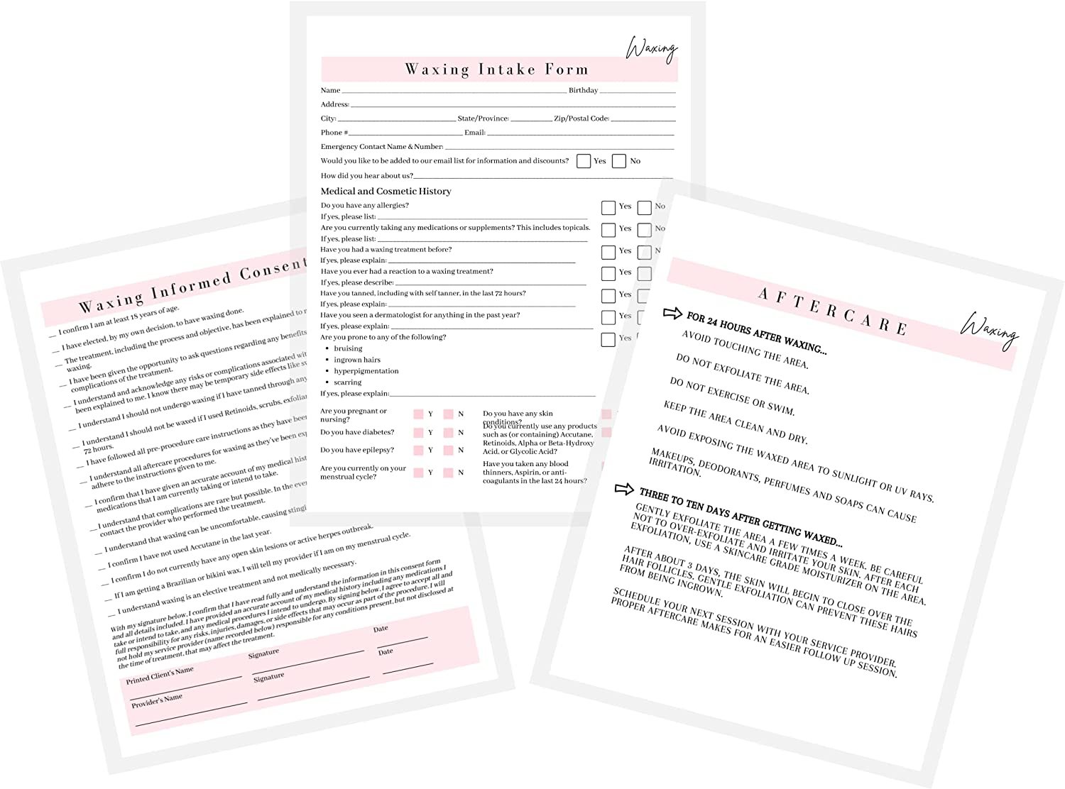 Waxing Intake, Consent, and Aftercare Form Printed Physical 8.5 x 11 ...