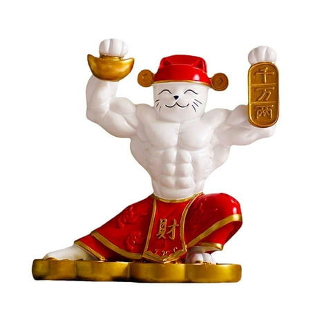 Strong Arm Lucky Cat Statue Decorative Resin for Tabletop Office Living ...
