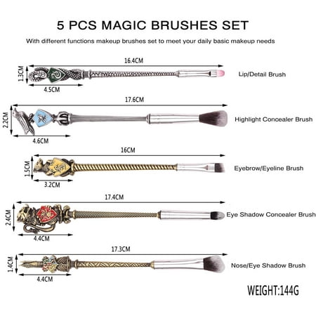 Wizard Wand Brushes, 5 PCS Potter Makeup Brush Set with Gift Bag ...