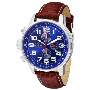 Invicta Force Lefty Chronograph Blue Dial Brown Leather Men's Watch ...