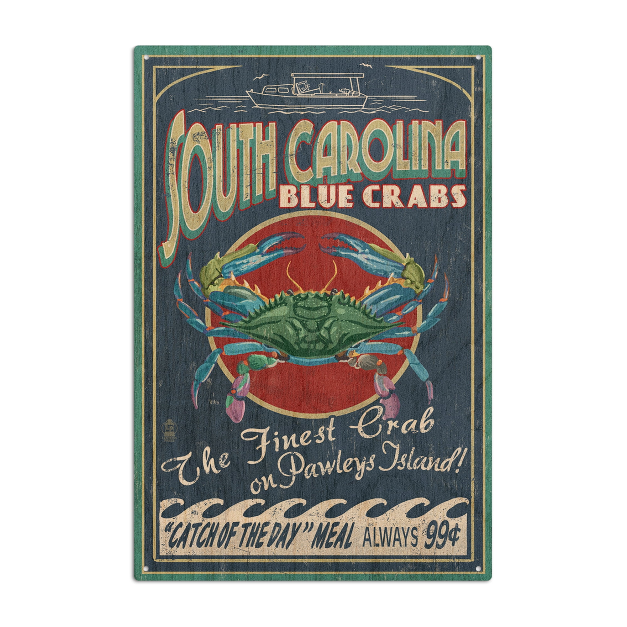 Pawleys Island, South Carolina, Blue Crabs Vintage Sign Birch Wood Wall ...