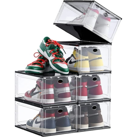 Shoe Box, Set of 6, Drop Front Shoe Storage Box, Foldable Stackable ...