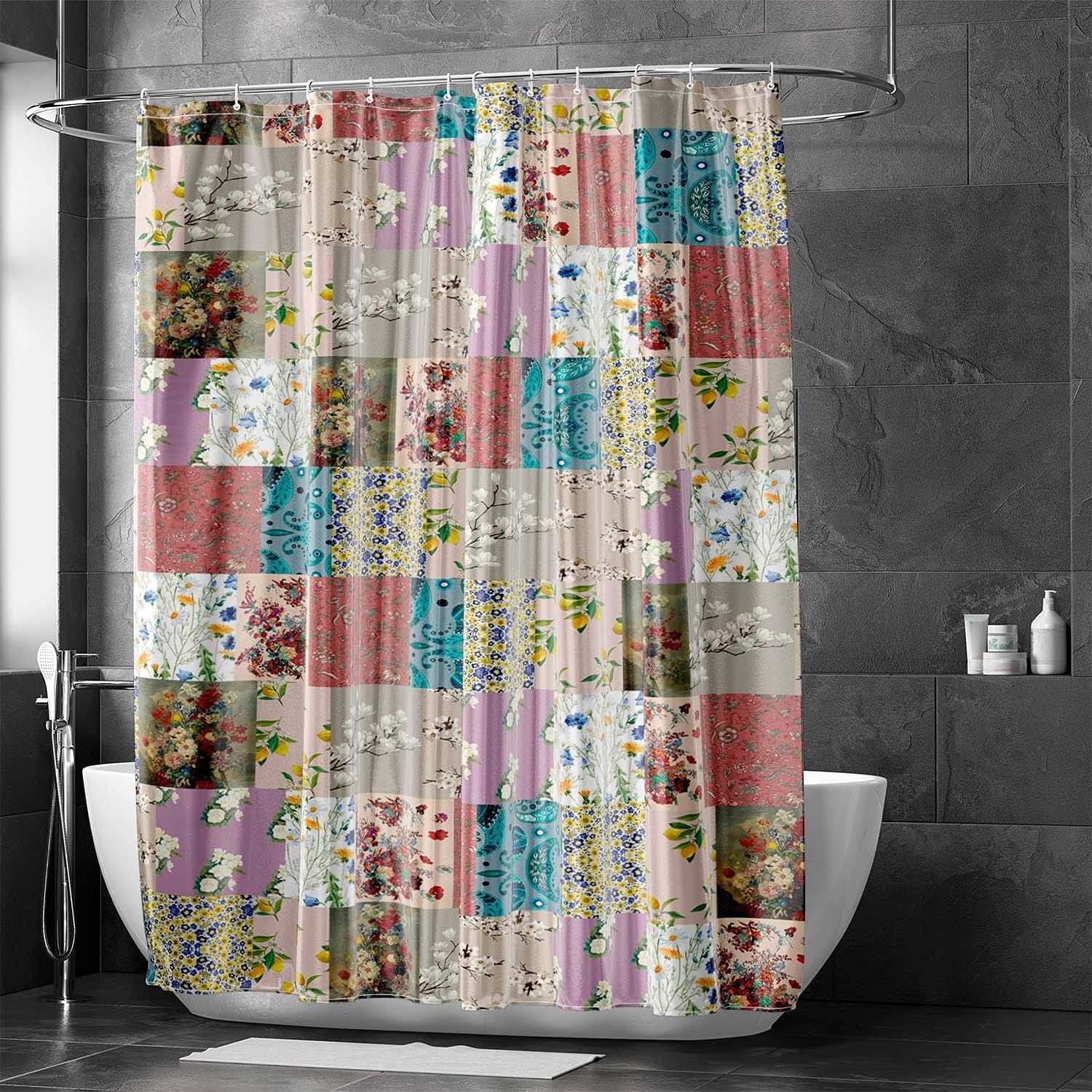 Floral Shower Curtain, Patchwork Boho Shower Curtain Design Various ...