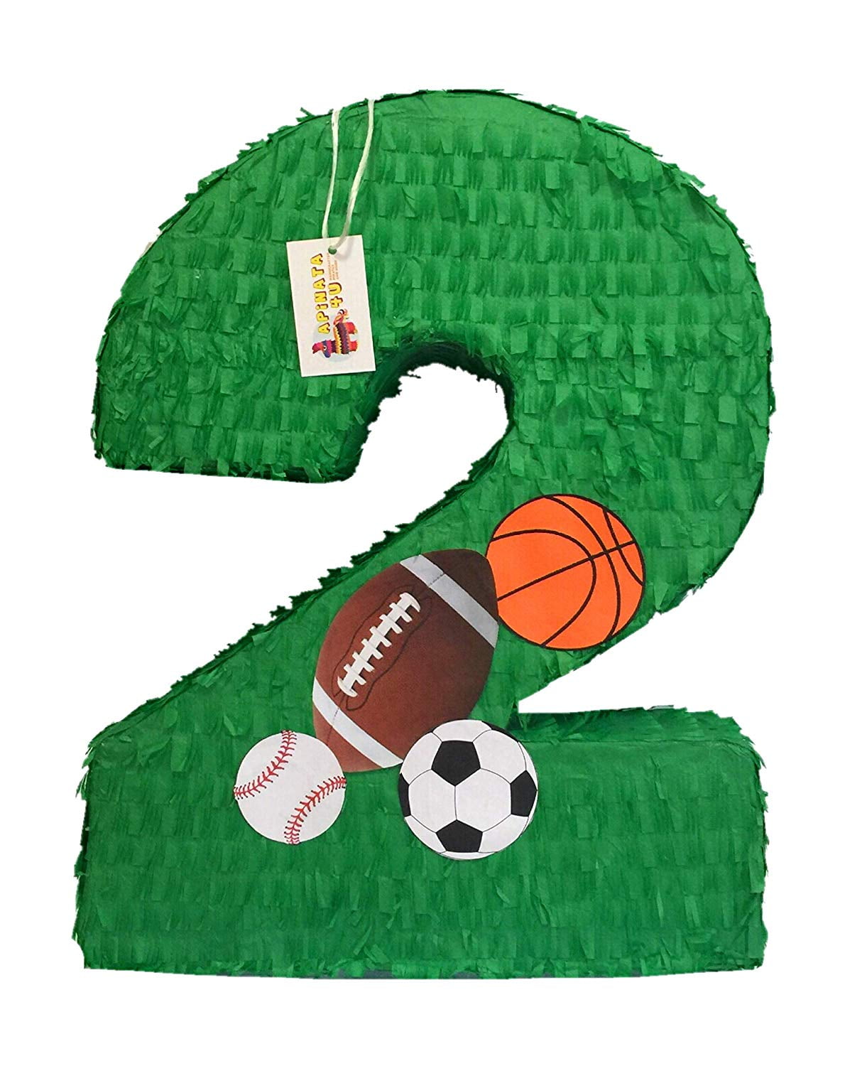 APINATA4U 20'' Tall Sports Theme Number Two Pinata Green Color ...