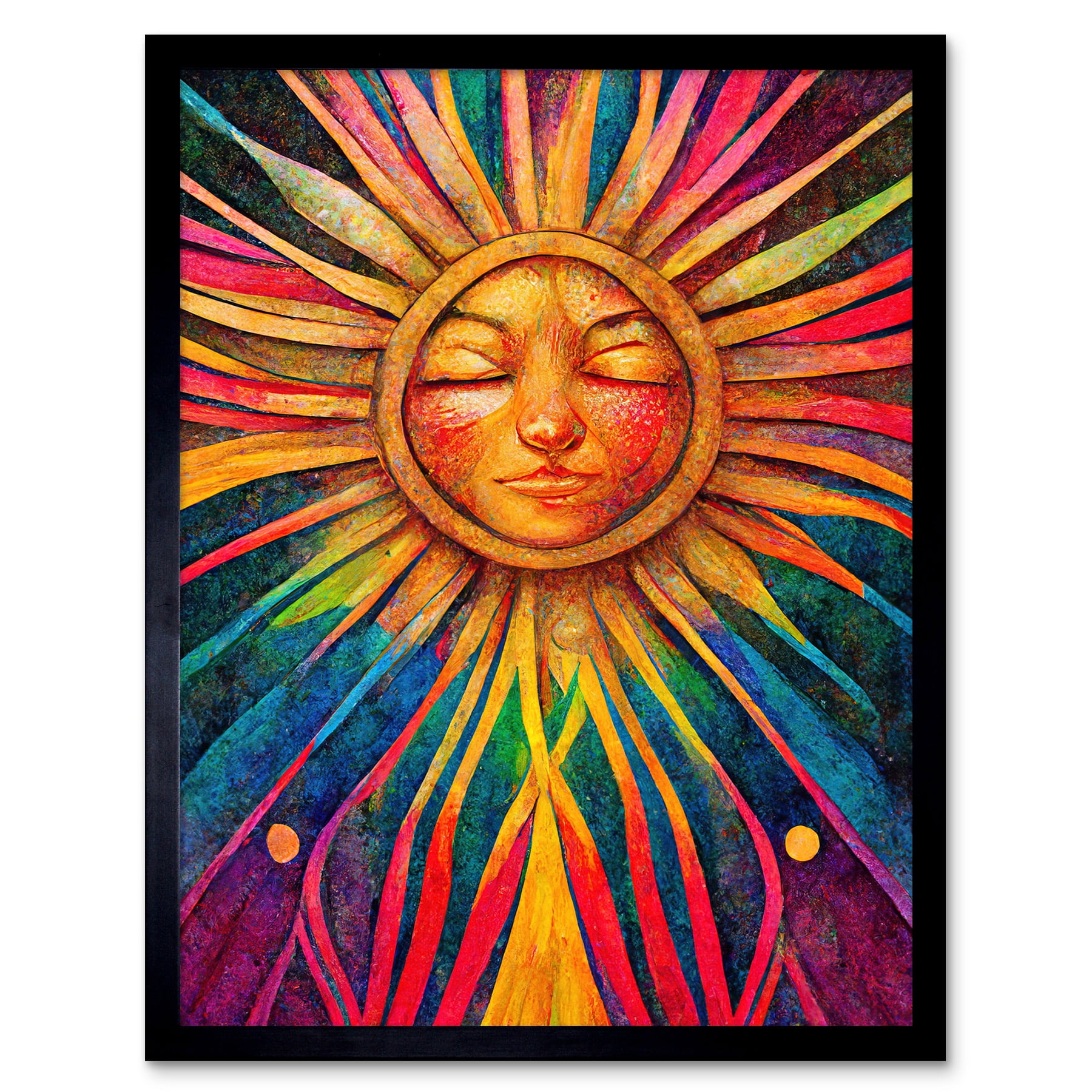 Multicoloured Sun Rainbow Spiritual Art Print Framed Poster Wall Decor ...