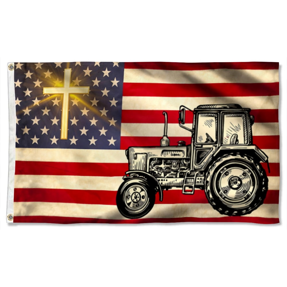 Cayyon Tractor Flag God Blessed Farm Tractor Grommet Flag 3x5Feet ...
