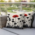 Waterproof Throw Pillow Covers 16x16 Set of 2, Poppy Flower Black Shade ...