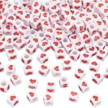 100 Pcs Red Heart Acrylic Beads Acrylic Sweet Heart Pony Beads Mini ...