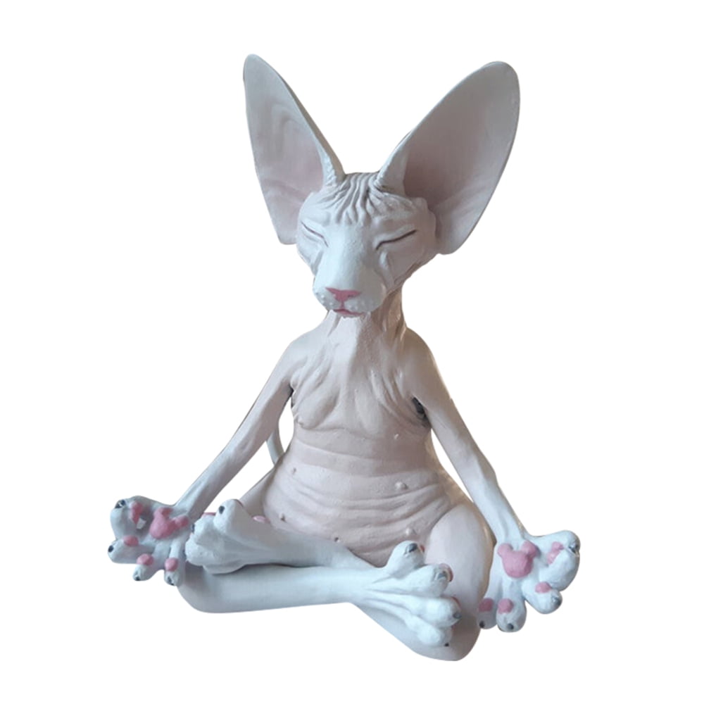 Sphynx Cat Meditate Statue Cute Hairless Cat Yoga Sitting Collectible ...
