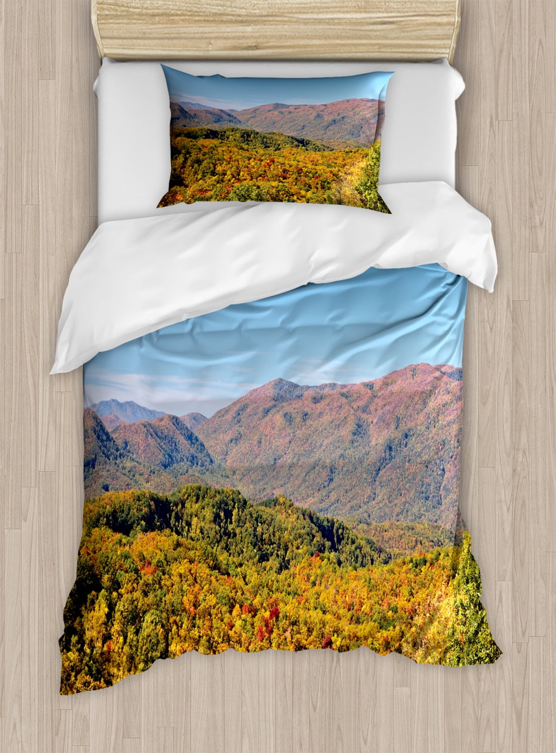 Appalachian Duvet Cover Set Twin Size, Daytime Photo of Woodland in ...