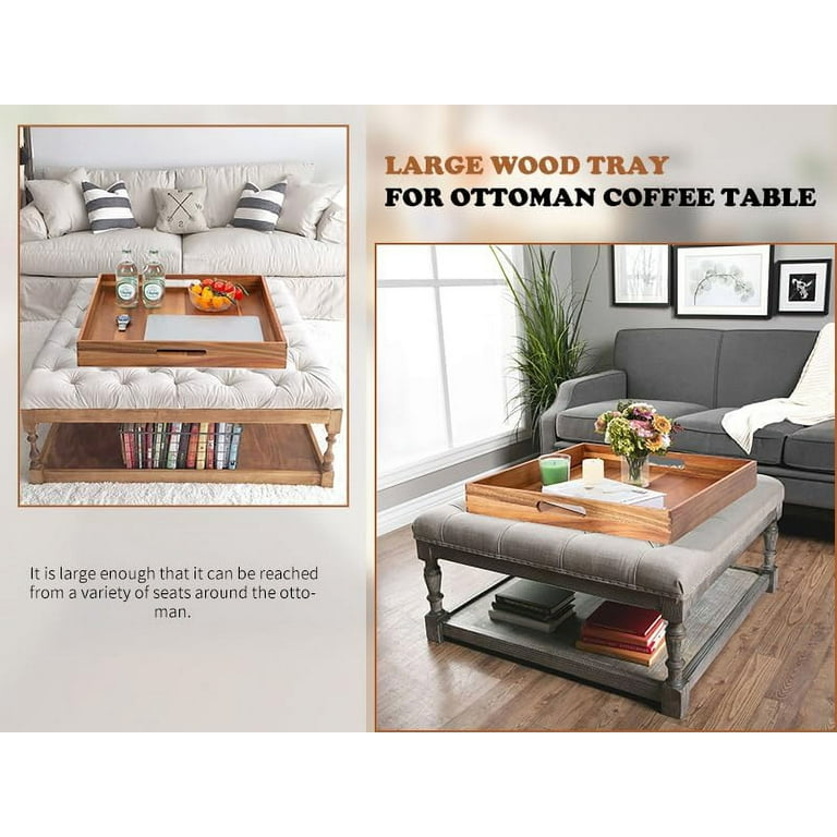 Extra Large Square Wood Tray Generously 22 Acacia Serving Trays for Large Ottoman Coffee Table Giant Square Shape Sofa Tray with Handles Kitchen Organizer Storage Tray Huge Counter Serveware Walmart.c...