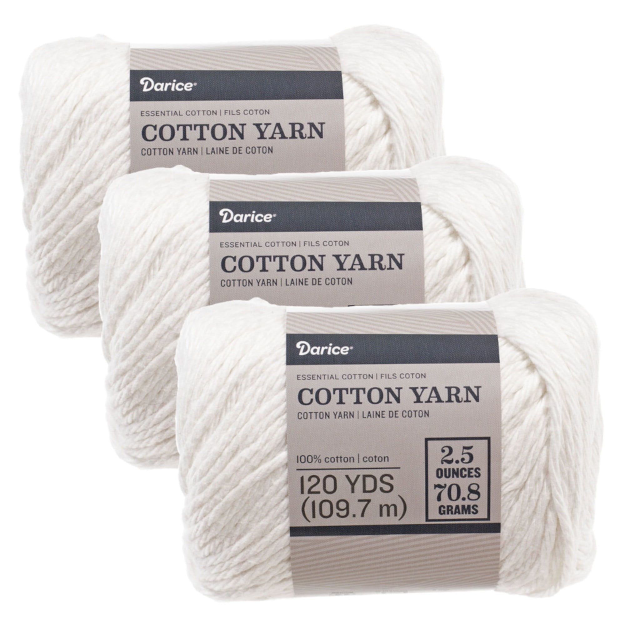 Size 4 Medium 100% Cotton Yarn - 3 Pack of Skeins in Assorted Colors ...