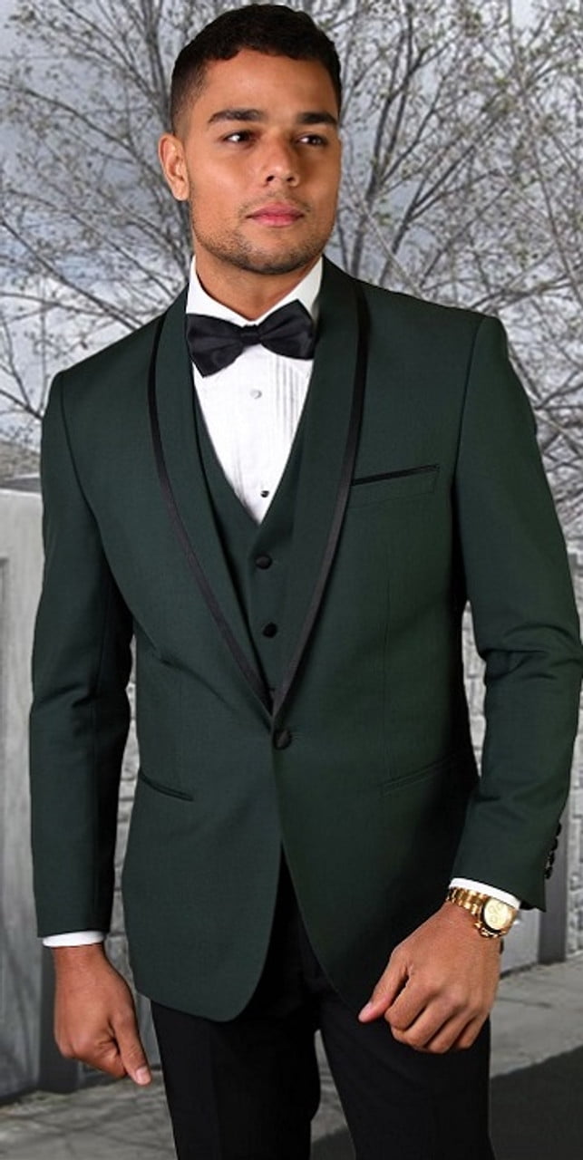 Statement Hunter Green Young Mens Modern Fit Wool Tuxedo Tux Genova ...
