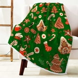 Green Christmas Gingerbread Man Throw Blanket, Winter Cute Star ...