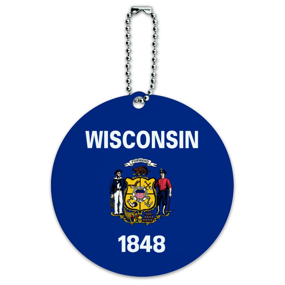 Wisconsin State Flag Round Luggage ID Tag Card Suitcase Carry-On ...