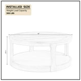 40" Round Coffee Table, Curved 2 Tier Center Coffee Table with Wheels ...