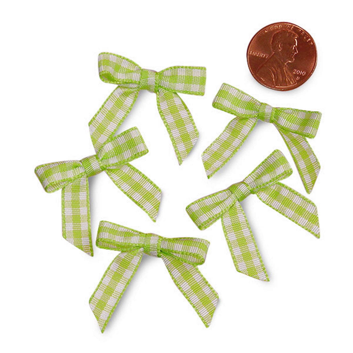 Green and White Pre-Tied Tiny Gingham Checkered Bows - 1 3/16in. x 1 1 ...