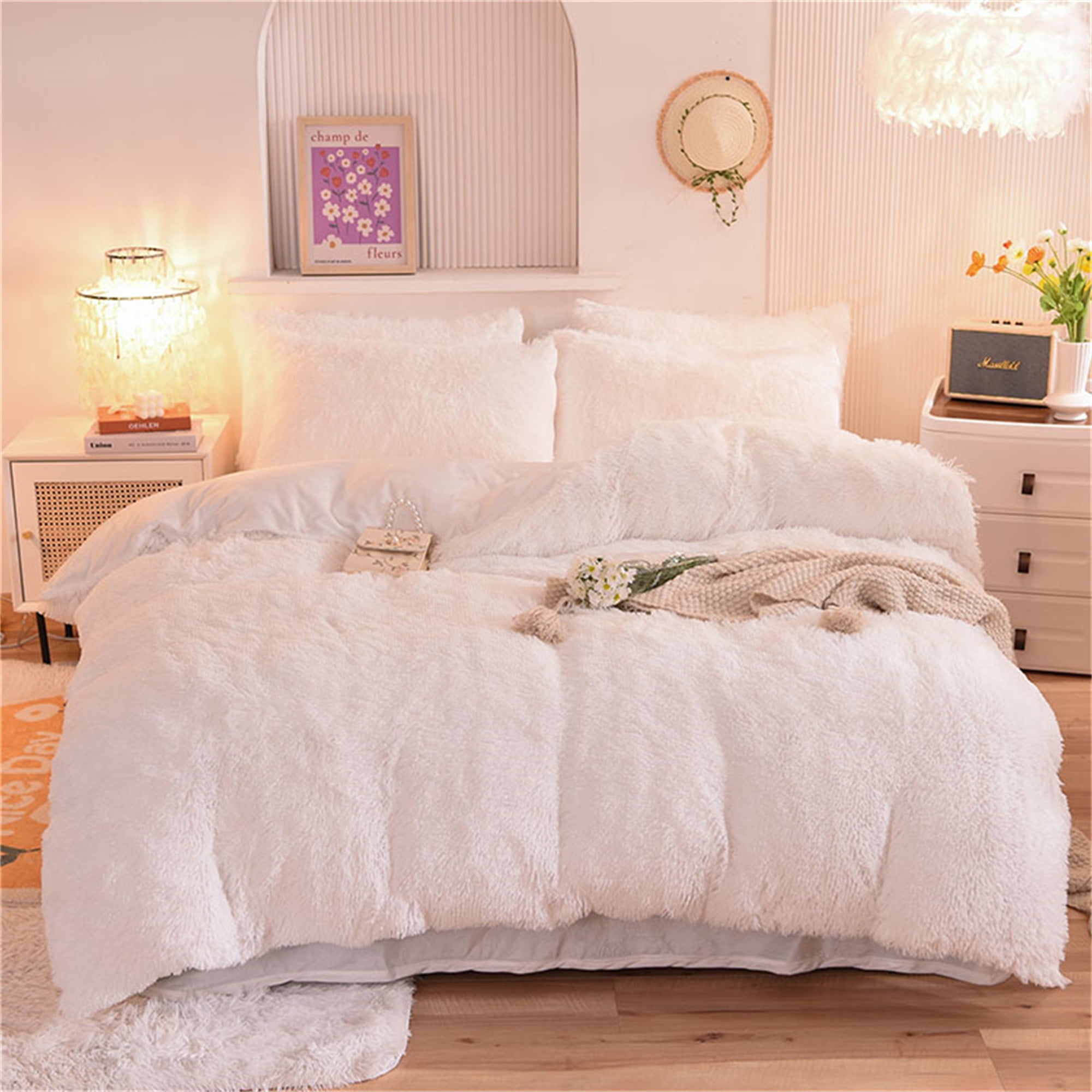 Gusuhome Shaggy Plush Duvet Cover Set Ultra Soft Fluffy Comforter Cover ...